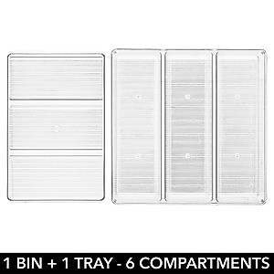 mDesign Plastic Kitchen Drawer Organizer Tray Set - Horizontal Storage Bin for Organizing Cutlery, Flatware, Silverware, Utensil, and Appliances - 12" Long - Ligne Collection - Clear