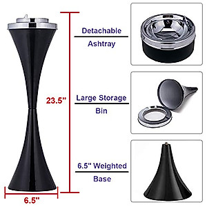 Floor Standing Ash Tray with Lid Stainless Steel Contemporary Self-Cleaning Smoking Ashtray Creative Smart Cigarette Detachable Ashtrays 23.5 High Patio Windproof Ash Holder for Indoor or Outdoor