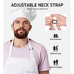 Syntus 2 Pack Adjustable Bib Apron Waterdrop Resistant with 2 Pockets Cooking Kitchen Aprons for BBQ Drawing, Women Men Chef, White
