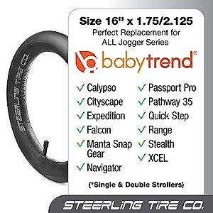 16 x 1.75/1.95/2.125 Heavy Duty Thorn Resistant Inner Tube Replacement for All Baby Trend Expedition Jogger Strollers and More! [2-Pack] Steerling Tire Co.