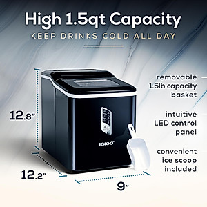 Igloo Automatic Ice Maker, Self- Cleaning, Countertop Size, 26 Pounds in 24 Hours,9 Large or Small Cubes in 7 Minutes,LED Control Panel, Scoop Included, for Water Bottles,Mixed Drinks,Black