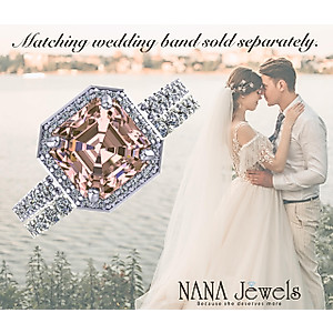 NANA Jewels 2ct Pure Brilliance Zirconia Halo Engagement Ring-Asscher Cut-Morganite-7.5