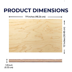 Maple | 3.9mm 1/8th inch, 12”x19” Premium Finished Two Sided with MDF Core, Glowforge Ready | Walnut, Cherry, Maple, Red Oak, White Oak, Alder, Pine, Cedar, Sapele, Mahogany, Hickory, Bamboo