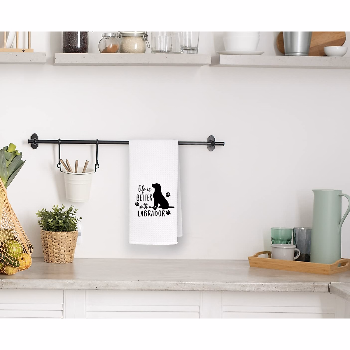 QODUNG Life is Better with A Labrador Soft Kitchen Towels Dishcloths 16x24 Inch,Funny Labrador Drying Cloth Hand Towels Tea Towels for Kitchen,Labrador Lover Gifts