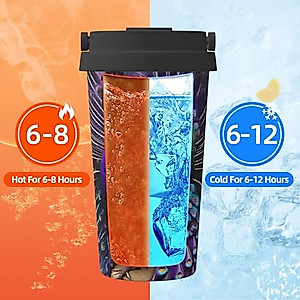 WANGXUEE Purple Peacock Print 500ml Stainless Steel Travel Tumbler Double Wall Vacuum Insulated Coffee Mug