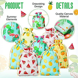 20 Pcs Luau Gift Bags with Drawstring Hawaiian Party Favor Bags Summer Fruit Canvas Bags Pineapple Candy Treat Bags Small Jewelry Pouches for Luau Party Birthday Wedding Supplies (4 x 6 Inch)