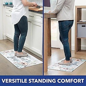 Home Dynamix Cozy Living Home Sweet Home Floral Runner Anti-Fatigue Kitchen Mat, Non-Slip Floor Mat, Padded Standing Desk Mat, Grey/Blue, 17.5"x30"