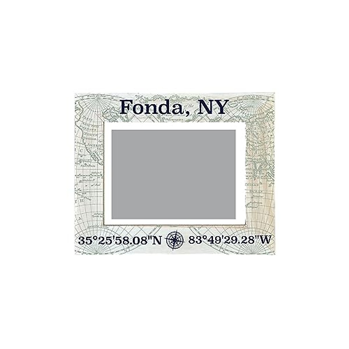 R and R Imports Fonda New York Souvenir Wooden Photo Frame Compass Coordinates Design Matted to 4 x 6