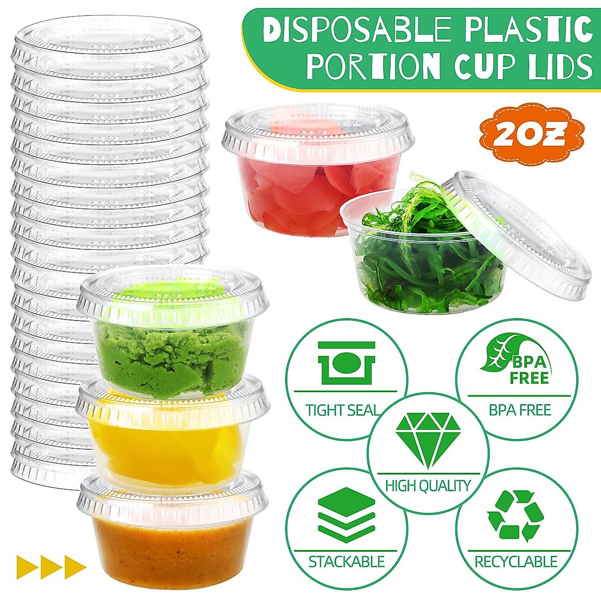 2000 Pcs Portion Cups Lids Disposable Plastic Portion Cup Lids Fits Portion Cups Sizes 1.5 oz to 2 oz for Condiment Cups Beverage Cups, Clear