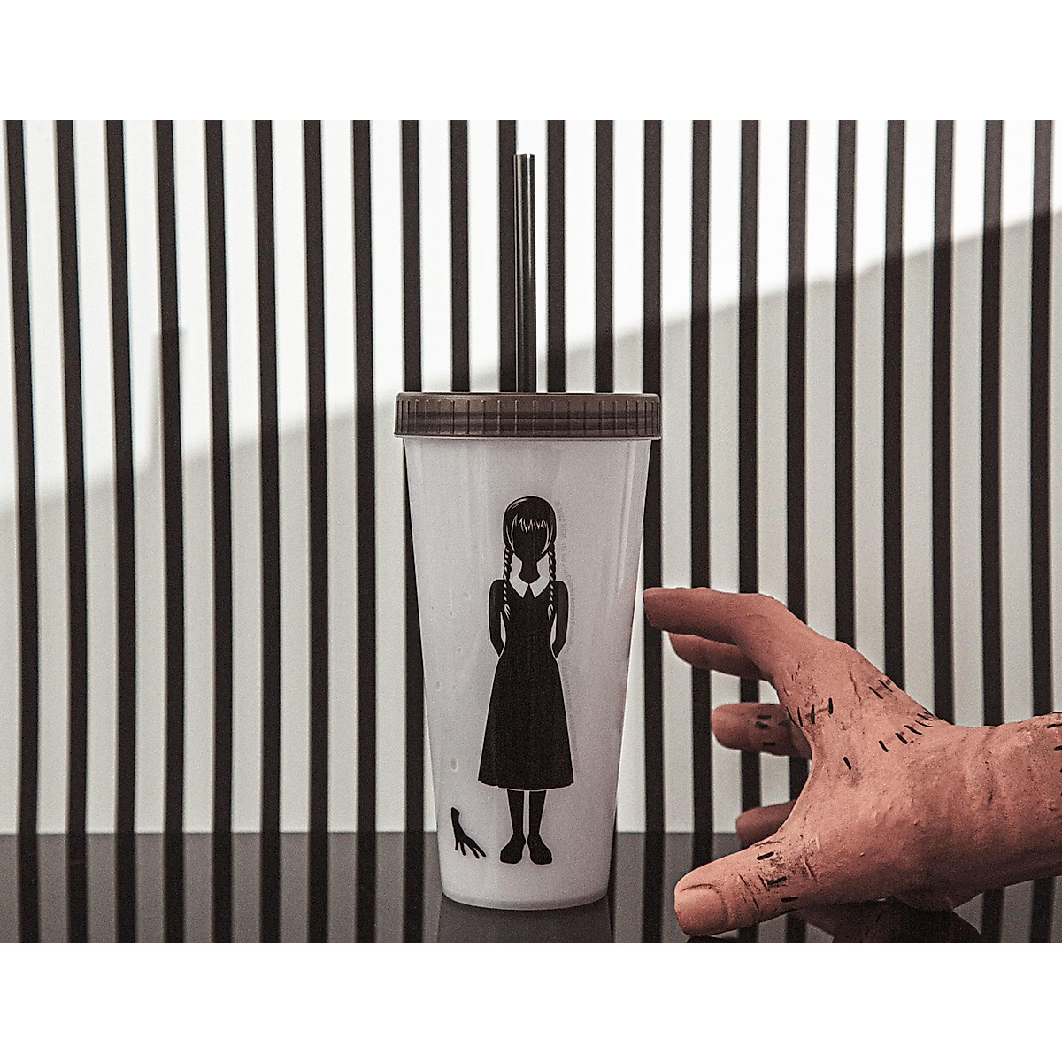 Wednesday "We Wear Black" Color-Changing Plastic Travel Tumbler | Includes Reusable Straw, Leak-Resistant Lid | Holds 24 Ounces