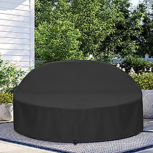 SunPatio Outdoor Daybed Cover Waterproof 88 Inch, Round Daybed Cover Patio Canopy Sofa Cover with Taped Seam and Air Vent, 88" L x 85" W x 16"/35" H, All Weather Protection, Black