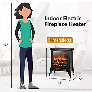 GOFLAME Electric Fireplace Heater Freestanding, 1400W Compact Fireplace Stove w/Realistic Flame Effect & Adjustable Temperature, Portable Indoor Space Heater w/Overheat Protection for Home Office