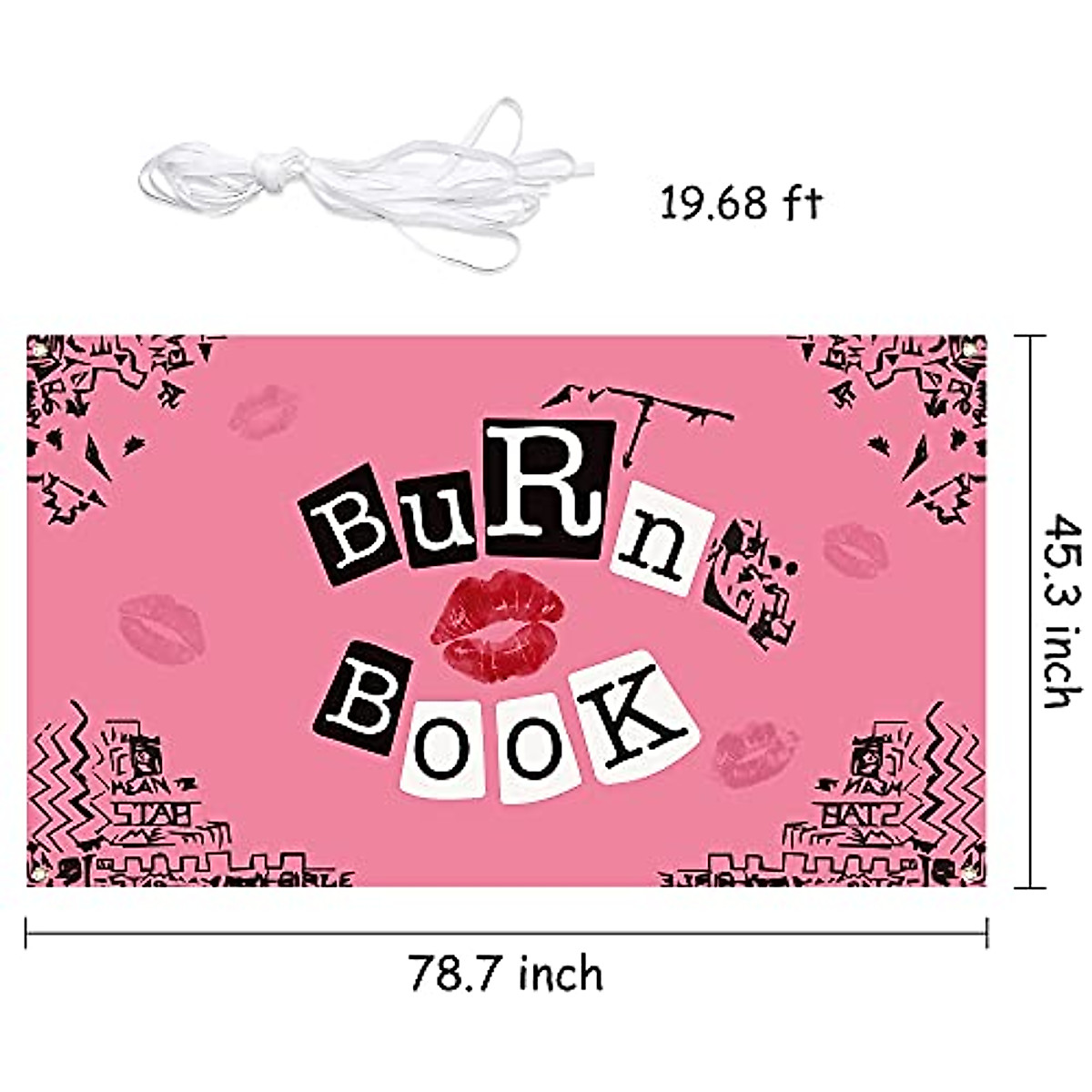Unbess Mean Girls Party Backdrop Banner Hot Pink Burn Book Photography Background Posters for Room Y2K Aesthetic Early 2000s Teens Sweet Birthday Bachelorette Party Decorations Supplies, 6.6 x 3.8 ft