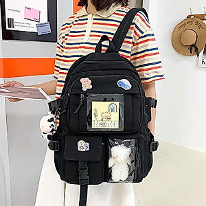 TUMPETY Cute Backpack Cute Kawaii Backpack for Girls Kawaii School Backpack Anime Backpack Keychain Pendant Light Travel Backpack (black)