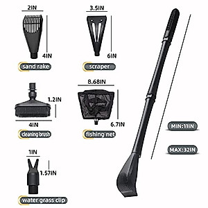 UPETTOOLS Fish Tank Cleaning Tools Upgraded 5-in-1 Aquarium Cleaner Kit Algae Scraper Scrubber Pad Adjustable Long Handle Fish Tank Brush Cleaner Set