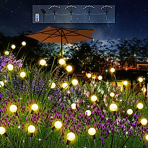 Firefly Solar Garden Lights Outdoor, Solar Firefly Lights, 4 Pack 32 LED Vibrant Firefly Starburst Swaying Lights, Waterproof Solar Decorations Lights for Yard Walkway (Warm White)
