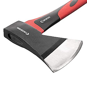 INTERTOOL 15” Hatchet Axe, 1.8 lbs, Small Camping Ax, Wood Cutting and Chopping, Shock Absorbing Fiberglass Anti-Slip Handle HT-0262