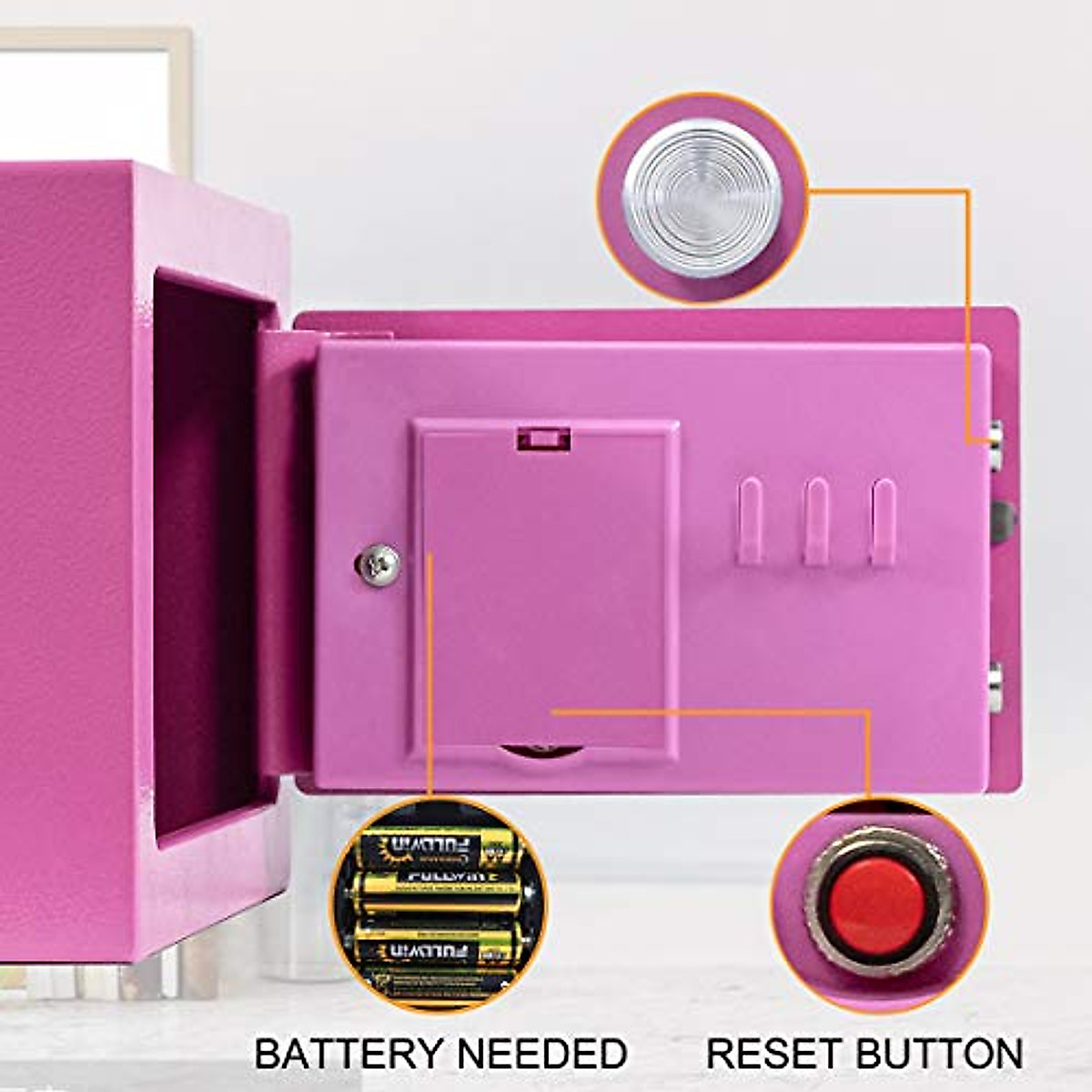 SamYerSafe Safe Box with Sensor Light, Security Safe with Electronic Digital Keypad Money Safe Steel Construction Hidden with Lock，Small Safe for Office Home Hotel (Pink)