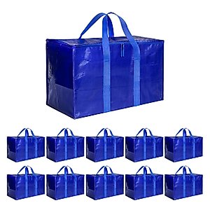 Simple Deluxe 10 Pack Moving Bags, Heavy Duty Storage Totes with Lids, Sturdy Handles& Zipper, Moving Boxes Alternative, Extra Large, for Clothes Packing, Moving Supplies, Blue