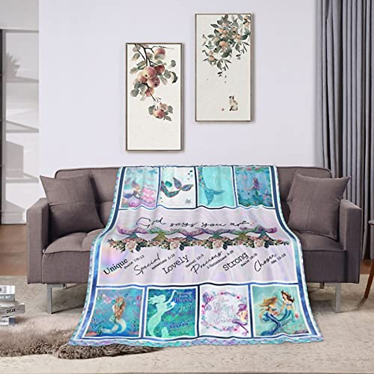 Mermaid Blanket for Girls Colourful Mermaid Throw Blanket Soft Cozy Warm Fuzzy Fleece Mermaid Bedroom Decor Blanket Gifts for Women Adults Couch Sofa Bedding 50"X40"