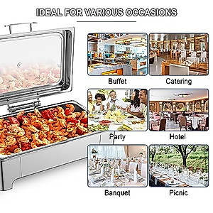 THXSUN Electric Chafing Dish Buffet Set, 9QT Stainless Steel Chaffing Dishes, 400W Buffet Servers and Warmers with Glass Lid, 9 Heating Levels, Food Warmers Chafers for Party Catering (1/1 Full Size)