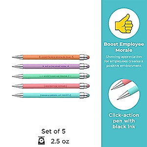 Cheersville 5 Pack Soft Touch Click Pens with Stylus Motivational Thankful Appreciation - Confetti Colored Black Ink Fine Point 0.5mm - School Office Home Employee Gifts