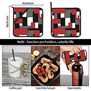 Pot Holders for Kitchen,Abstract Red Black Check PatternHeat Resistant Potholder Non-Slip Heat Pad 2 PCS,Oven Mitts Potholders for Daily Kitchen Baking,Cooking,Restaurant 8 Inch