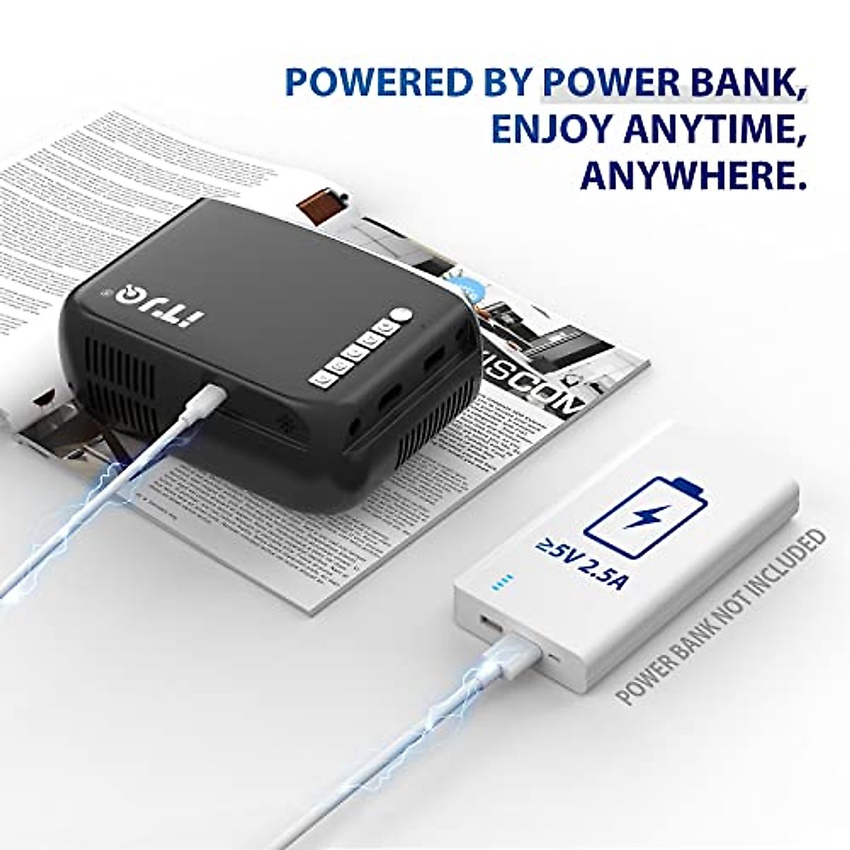 Mini Projector, iTJQ Portable Projector 1080p Supported, Phone Projector Compatible with iOS/ Android Smartphone/ Laptop/ PS4, Movie Projector with HDMI/ USB Interfaces for Home Theater