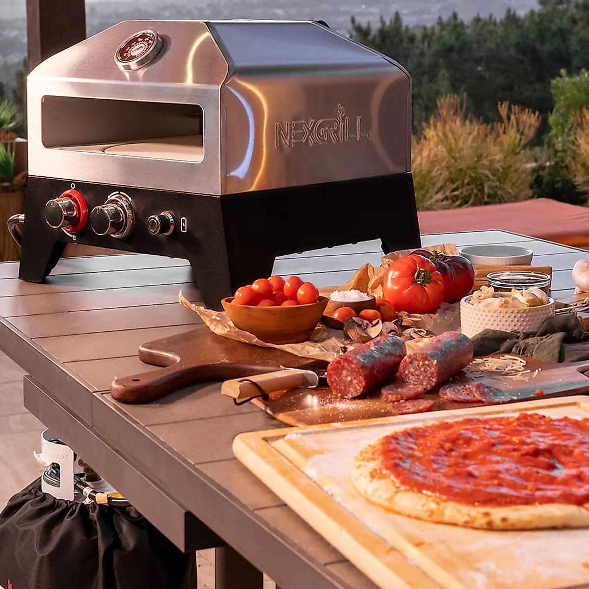 Nexgrill 12 in. Outdoor Gas Pizza Oven Portable Propane Pizza Grilling Stove, Easy Rotation System, Outdoor Kitchen, 15000BTUs, 182 sq. in. cooking space, Rear Access Smoker Box, Portable, 820-0084B