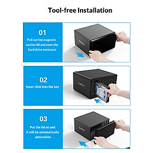 ORICO 8 Bay Tool-Free Aluminum Hard Drive Enclosure with 2 Build-in Fans, Horizontal HDD Docking Station for Small Business Data Backup and Expansion Max to 128TB- NS800U3