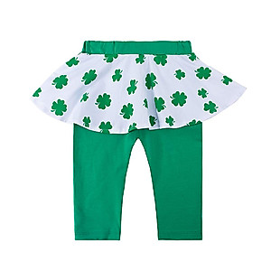 LENSOUS Baby Girls Romper Outfit 1st St Patrick's Day Long Sleeve Clothes Green Skirt Newborn Dress Bodysuit Pants Set (3-6 M)