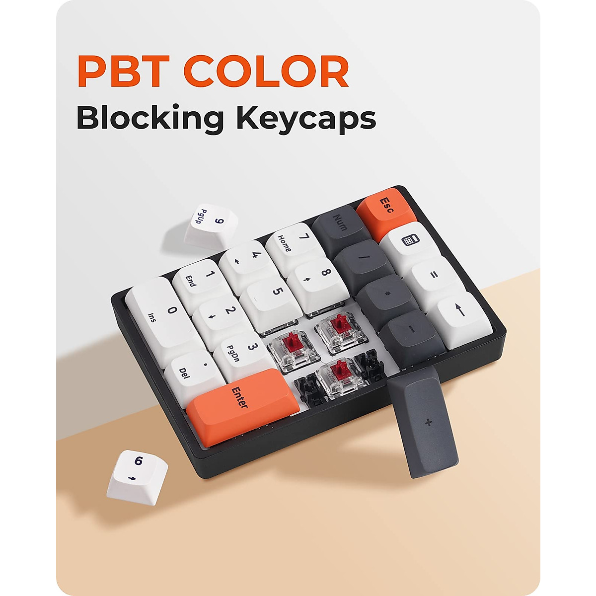 Number Pad HAVIT Mechanical Numeric Keypad with GATERON Optical Red Switches Hot Swappable Keypad Type-C USB-A Wired PBT Keycaps 21 Keys Numpad for Laptop Computer