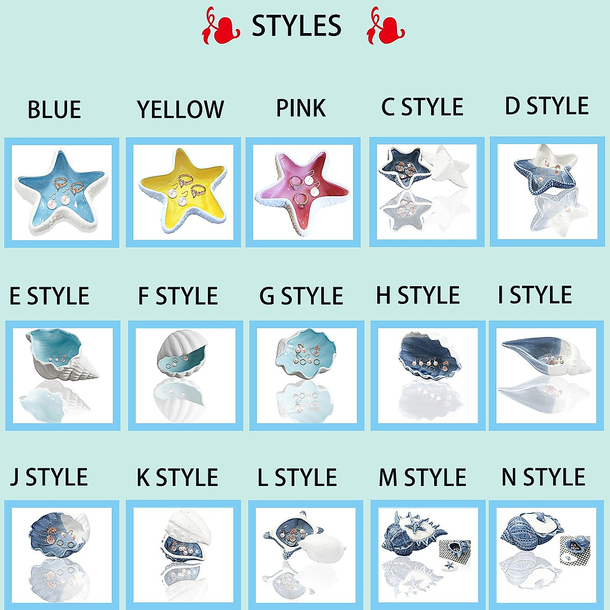 ZGRTZH Starfish Jewelry Dish Tray Ceramic Blue Ring Holder for Jewelry Trinket Dish Candy Dish Jewelry Tray Jewelry Plate Small Key Bowl for Entryway Table Birthday Home Party Decor