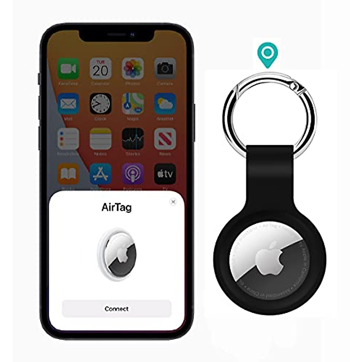 Apple AirTag Silicone Case, Protective Cover with Keychain Hook, Safety and Anti-Lost, Key Tracker Shockproof Protector Skin Cover