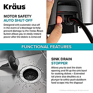 Kraus KWD100-75MBL WasteGuard Continuous Feed Garbage Disposal with 3/4 Horsepower Ultra-Quiet Motor for Kitchen Sinks with Power Cord and Flange Included, 15.25 inch, Black