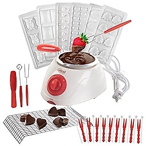 Electric Chocolate Melting Pot Gift Set - Chocolates, Candy Making or Cheese Fondue Fountain Pot Kit w/ 30+ Free Accessories, 7 Chocolate Molds & Recipe Book- Heat, Dip, Enjoy- Great Mother's Day Gift