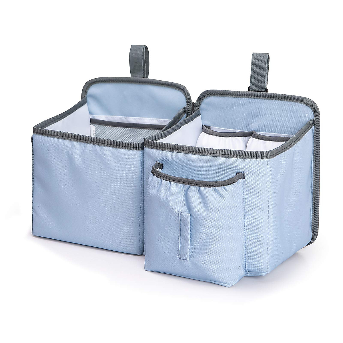 MOMIGO Baby Diaper Caddy Bag Stacker Organize - Nursery Storage Bin for Diapers, Wipes & Toys with Insulation Pocket - 2pcs Diaper Organizer for Crib Wall (Blue)