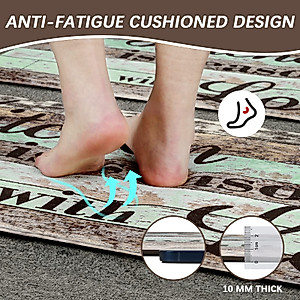 Farmhouse Kitchen Rugs Sets of 2, Personalized Kitchen Mats Cushioned Anti fatigue, Wooden Kitchen Rugs Non Slip Washable, Teal Kitchen Floor Mats for in Front of Sink, 17'' x 47'' + 17'' x 30''