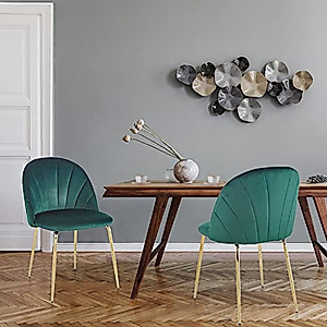 ATSNOW Emerald Green Velvet Dining Chairs with Gold Legs, Mid Century Modern Upholstered Accent Side Chairs for Kitchen Living Room