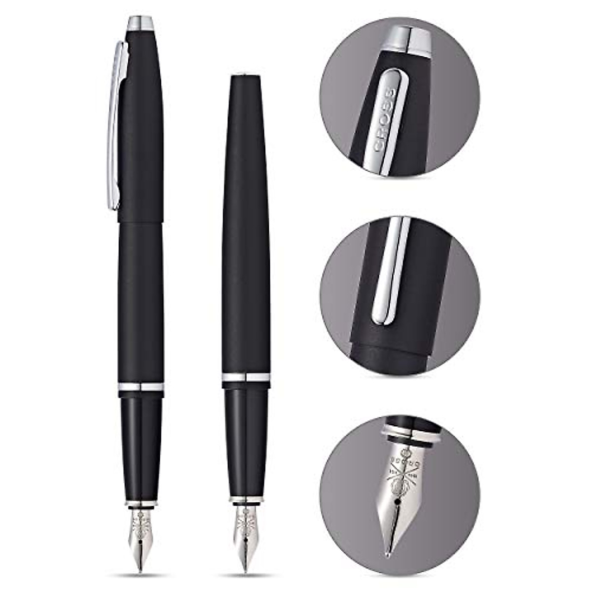 Cross Calais Matte Black Fountain Pen with Stainless Steel Medium Nib