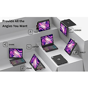 GGH Touch iPad Keyboard Case Air 13 (M2) 2024 &12.9 iPad Pro (4th, 3rd Gen),360°Rotatable Protective Cover Multi-Touch Trackpad Keyboard Case with Pencil Holder