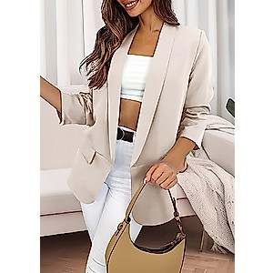 KIRUNDO Womens Fall Fashion 2023 Casual Blazers Long Sleeve Open Front Work Suit Office Blazer Jackets with Pockets(Beige White, Medium)