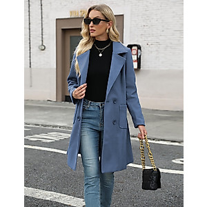 Bankeng Women Winter Wool Blend Camel Mid-Long Coat Notch Double-Breasted Lapel Jacket Outwear (Blue,XL)