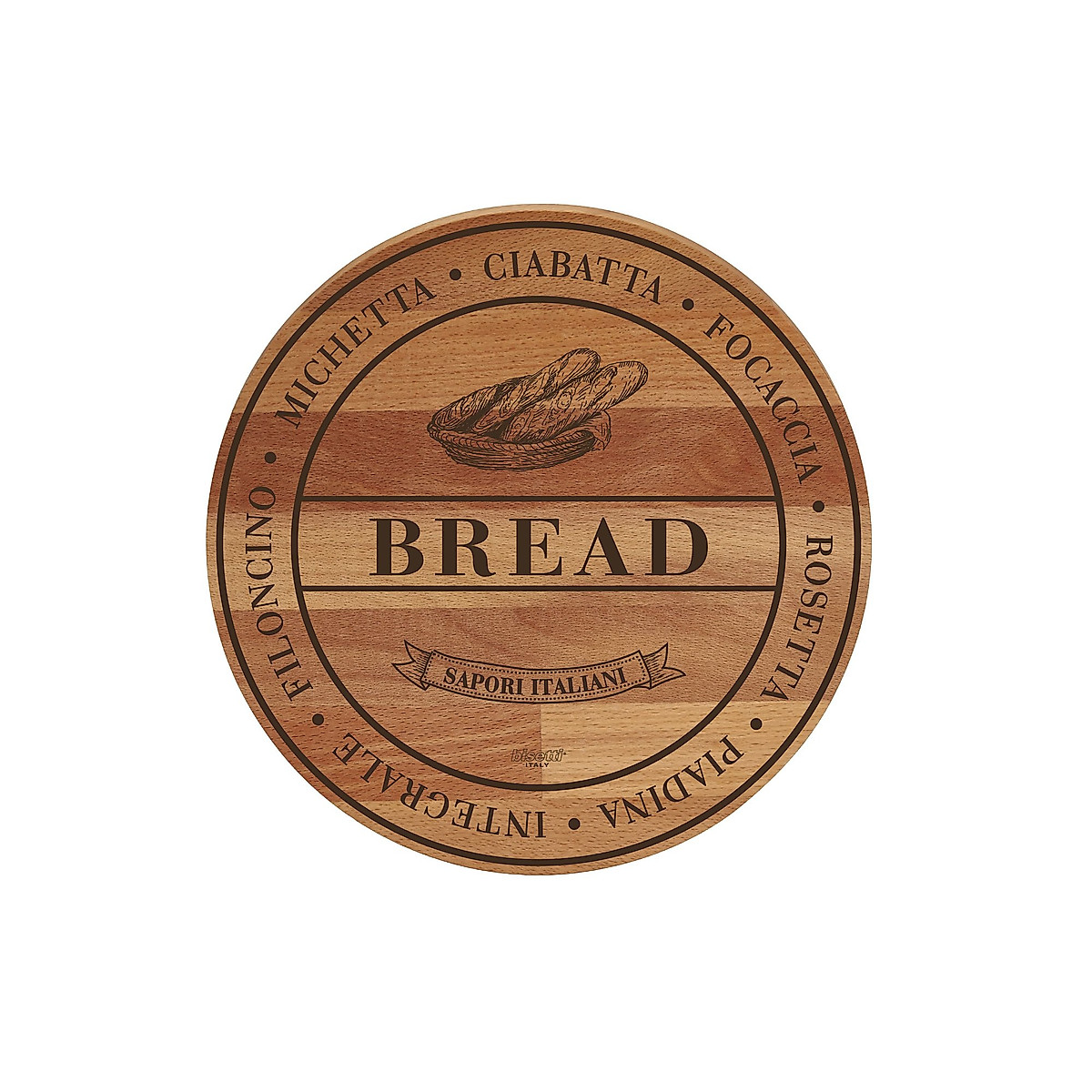 Bisetti BT-26804"Bread" Beech Wood Round Cutting Board, 11.8", Brown