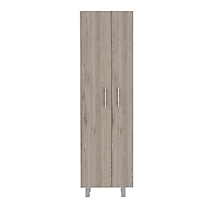 FM FURNITURE Norway Broom Closet Pantry with 5 Shelves and Double Doors, Light Gray/White