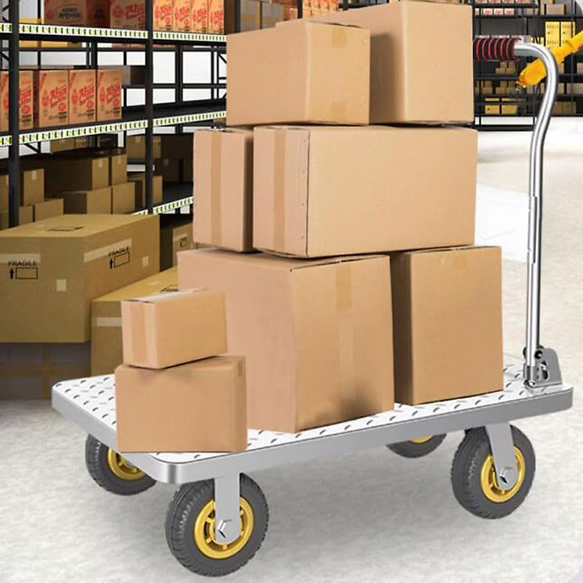 Coolpleasant Platform Trolley,Heavy Duty Folding Trolley with 360° Swivel Wheels and Foldable Ergonomic Handle for Home Office Shop Easy Transportation and Warehouse(Size:60x40cm)