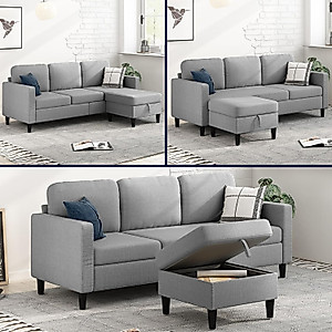 ijuicy Convertible Sectional Couch Sofas, Light Grey