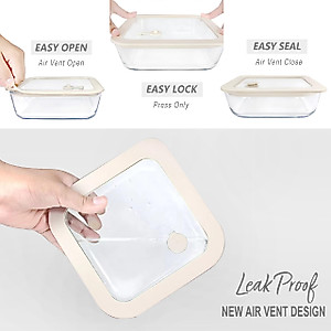 Urban Green Glass Food Storage Container Sets with Glass Lids, 3 Pack, Glass Meal Prep Containers with Airtight Lids, Microwave Safe Glass Food Containers, LeakProof, 100% Plastic Free, (White Color)