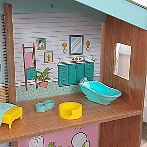KidKraft Designed by Me™: Color Decor Wooden Dollhouse with Removable Coloring Book, 5 Markers and 15 Accessories, Gift for Ages 3+