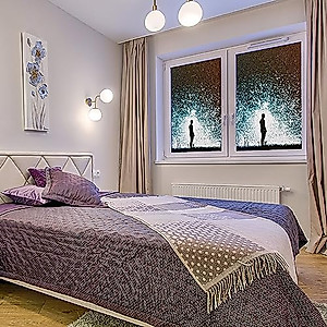 IOACIY Privacy Window Film Frosted Glass Sticker for Home Office Static Anti-UV Window Paper Decorative Window Covering for Bathroom (Universe Outer Space Starry Sky Red Blue-89, 17.7" x 23.6")